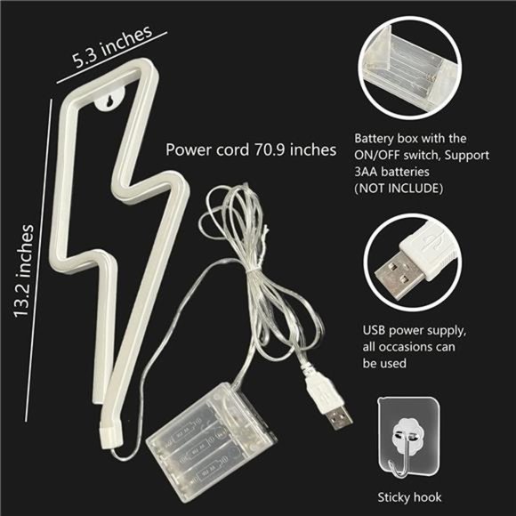 Accents | Neon Signs Lightning Bolt Neon Light Sign For Decor Battery ...
